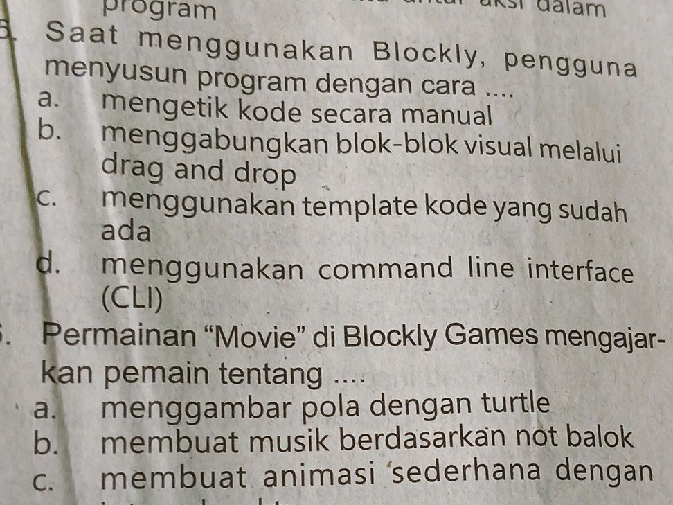 5. Saat menggunakan Blockly, pengguna | StudyX