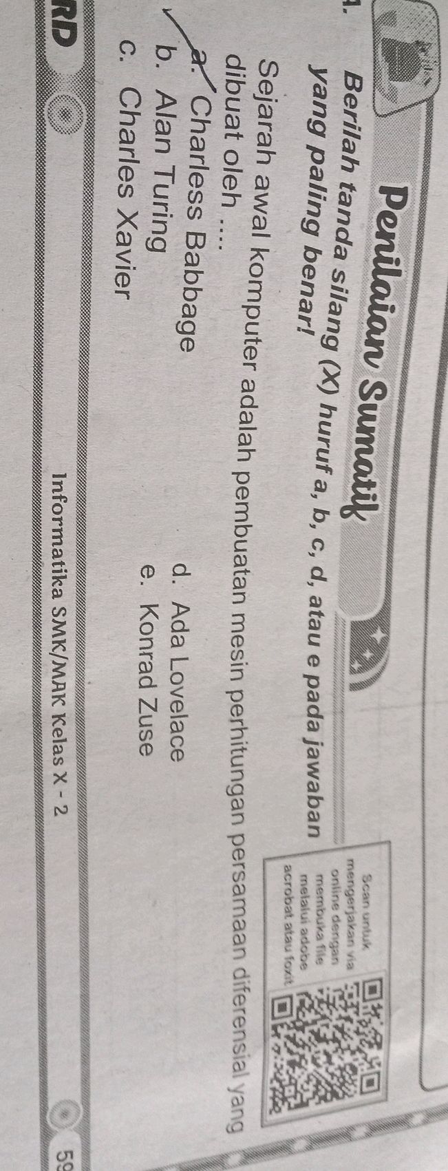 1. Berilah tanda silang (X) huruf a, b, c, | StudyX