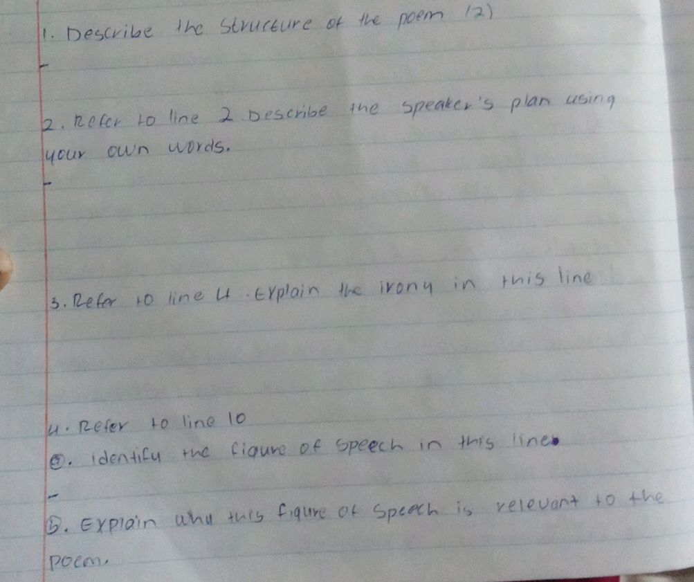 1. Describe the structure of the poem (2). | StudyX