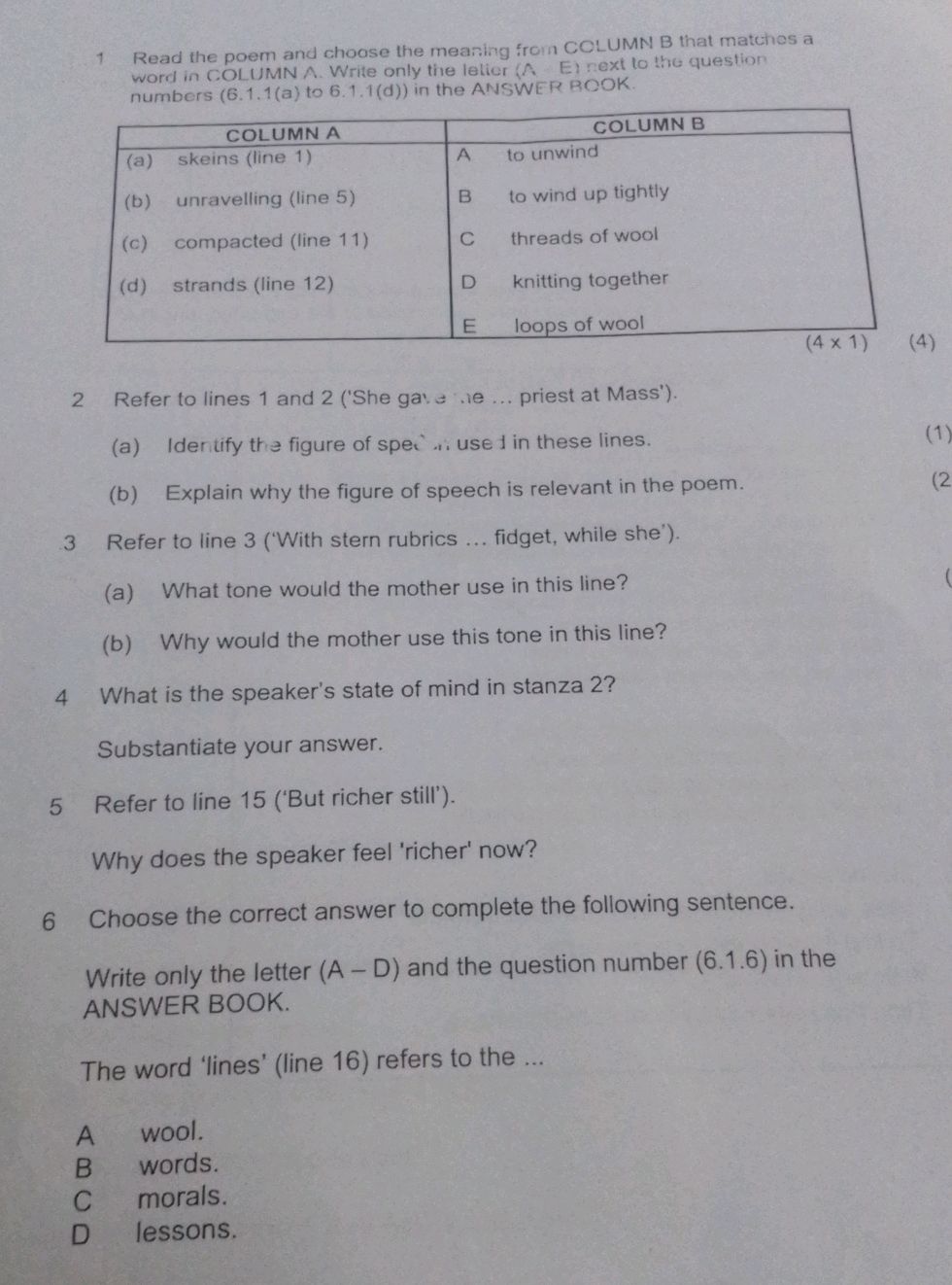 1. Read the poem and choose the meaning from | StudyX