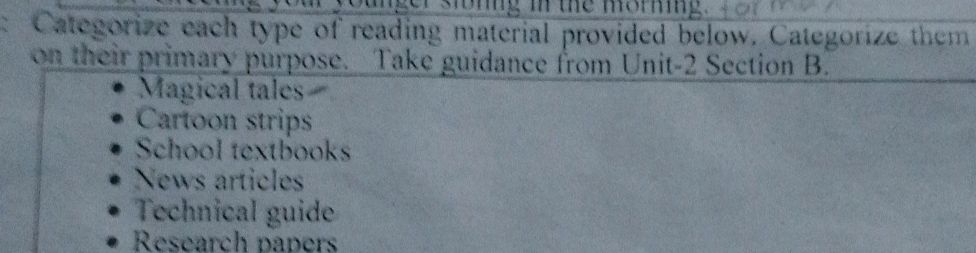 Categorize each type of reading material | StudyX