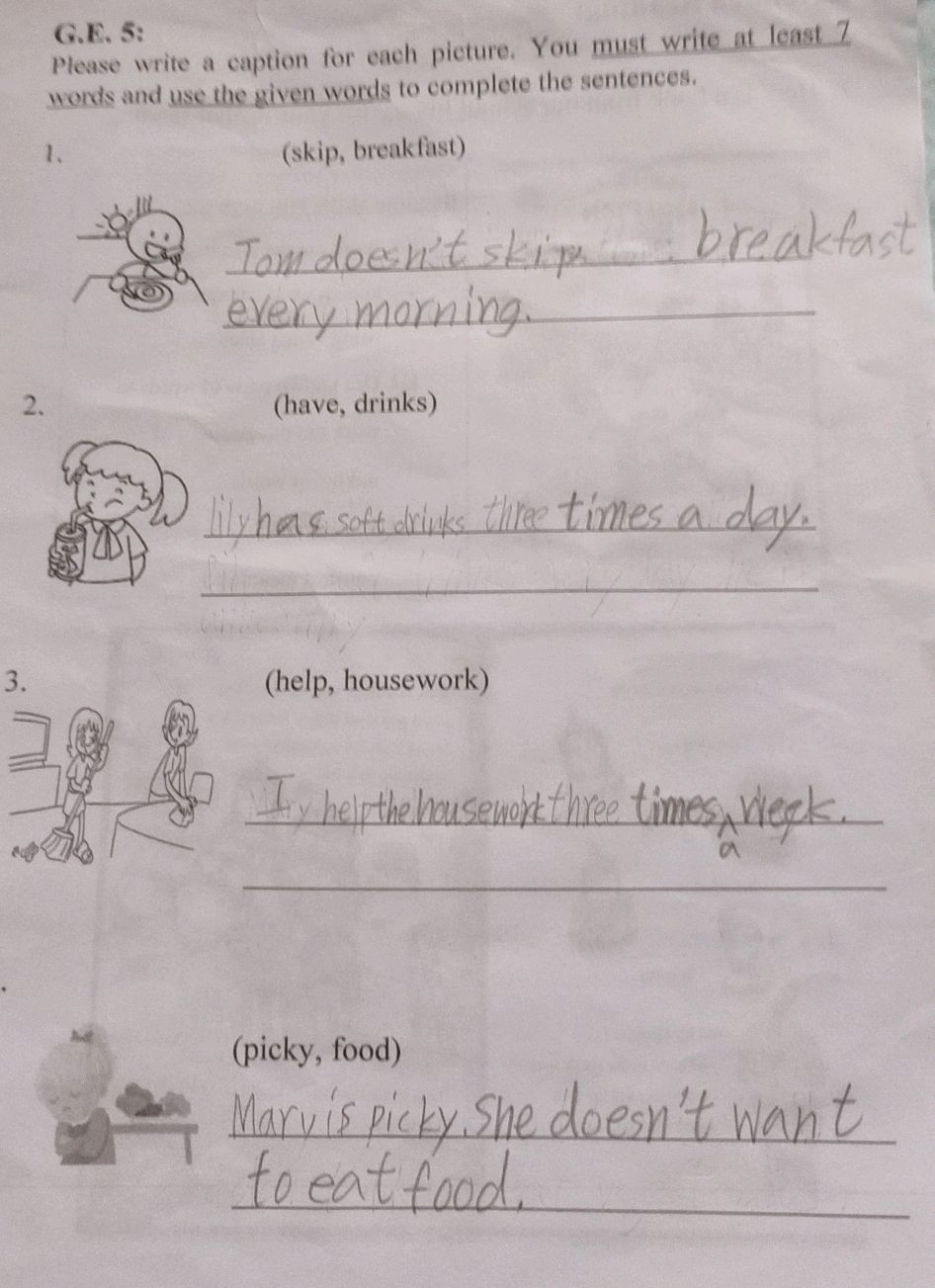 G.E. 5: Please write a caption for each | StudyX