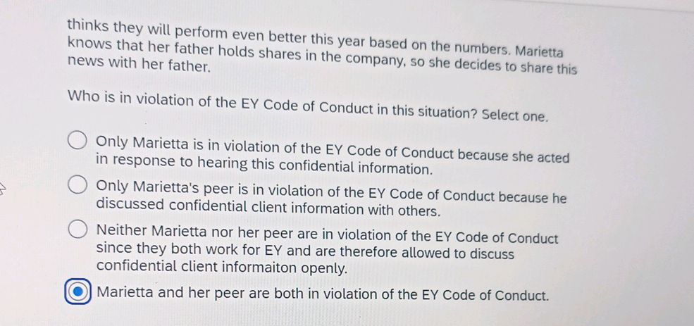 Who is in violation of the EY Code of | StudyX