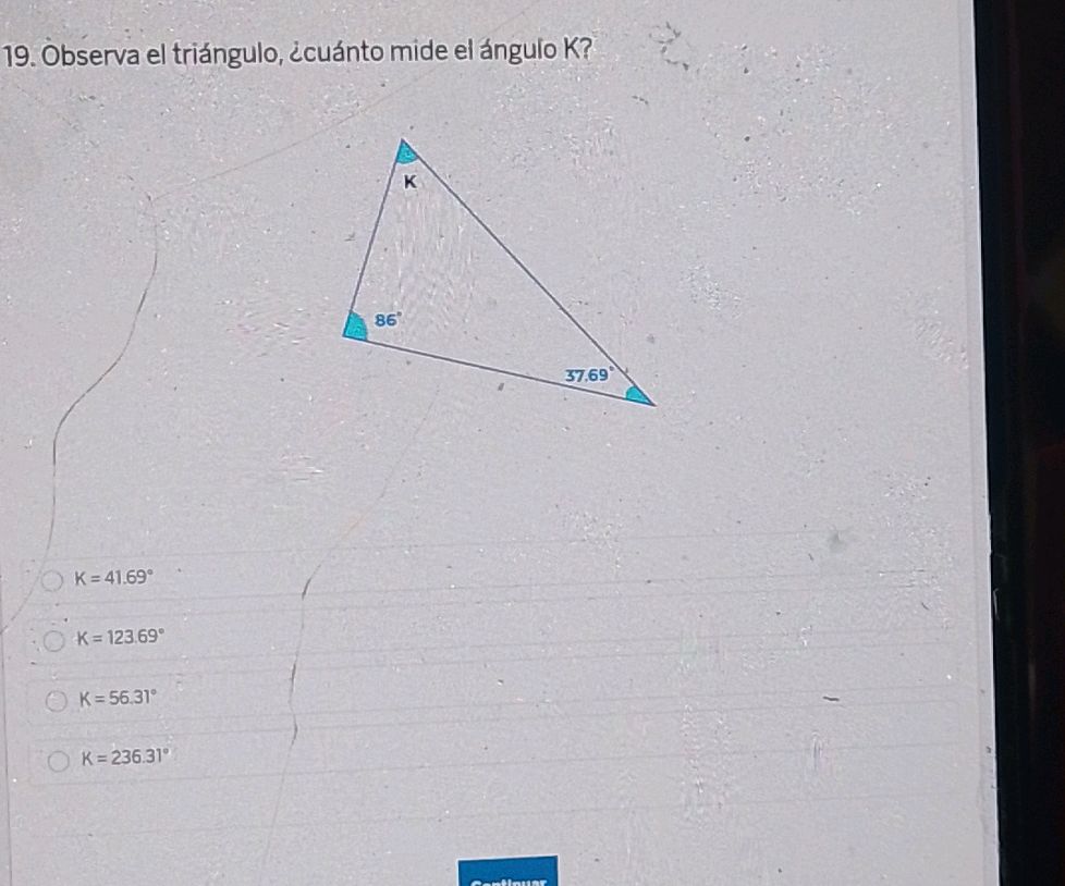 19. Observa el triángulo, ¿cuánto mide el | StudyX