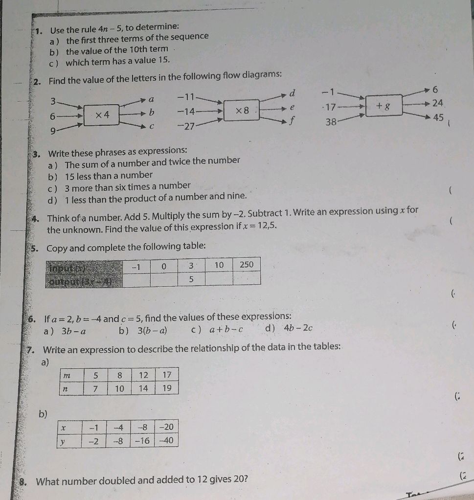 1. Use the rule $4n - 5$, to determine: a) | StudyX