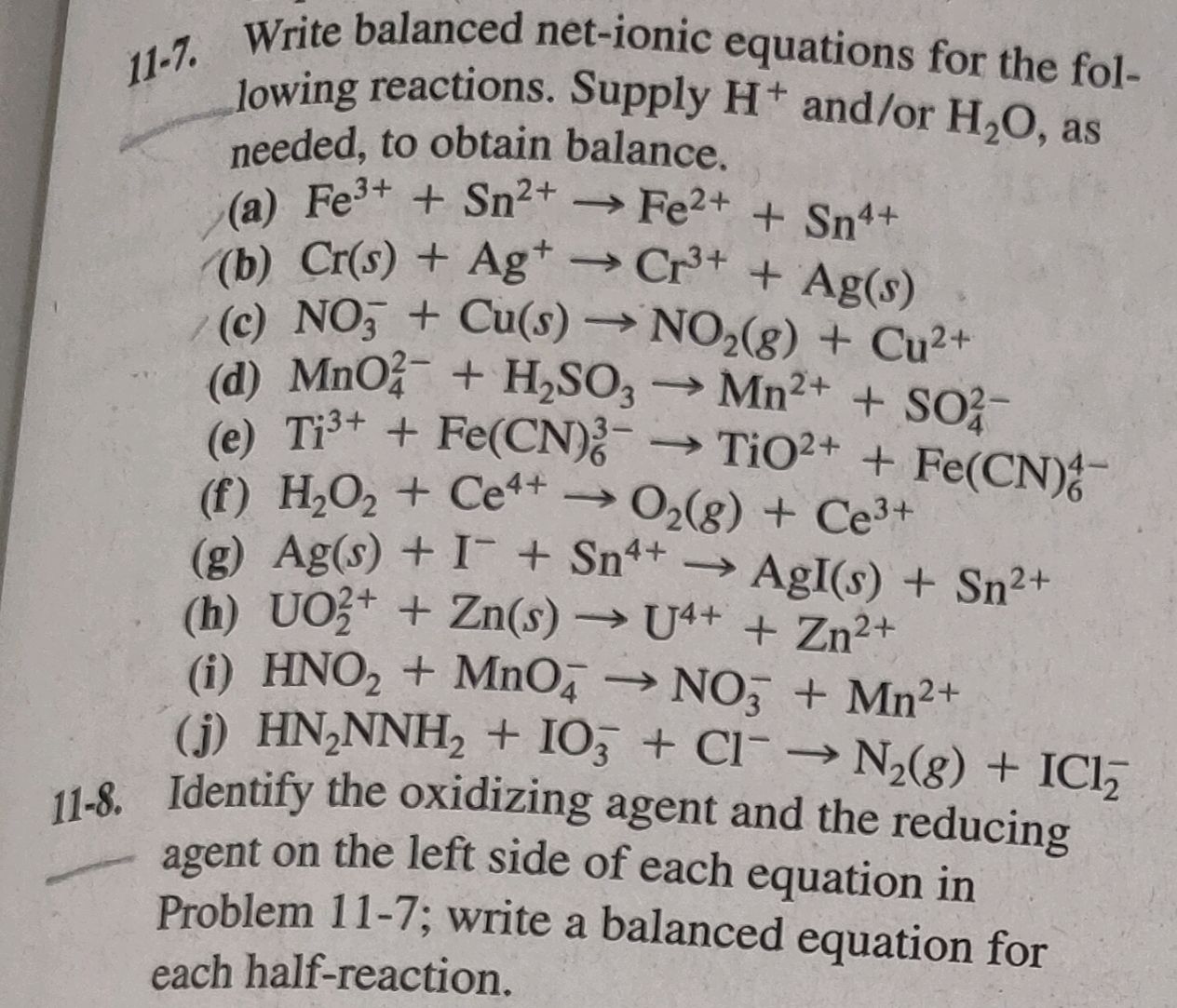 11-7. Write balanced net-ionic equations for | StudyX