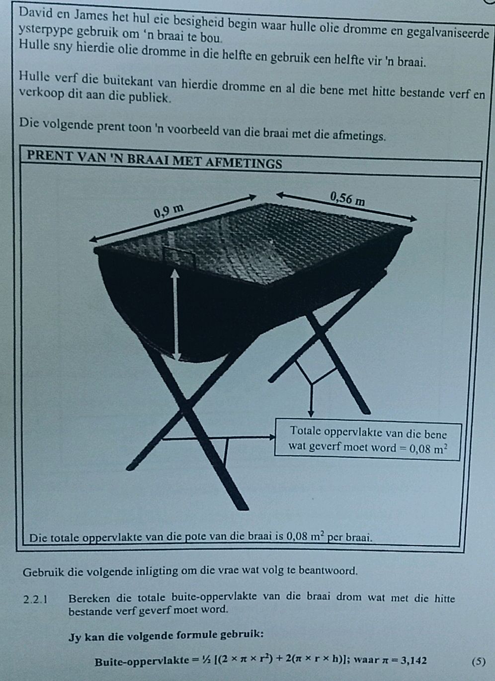 Bereken die totale buite-oppervlakte van die | StudyX