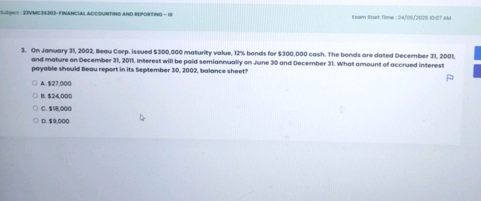 3. On January 31, 2002, Beau Corp. issued | StudyX