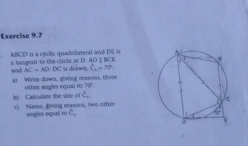 ABCD is a cyclic quadrilateral and DE is a | StudyX