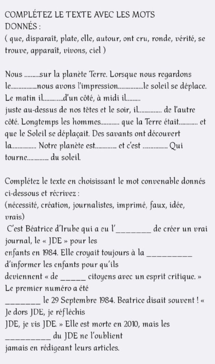 COMPLÉTEZ LE TEXTE AVEC LES MOTS DONNÉS: | StudyX