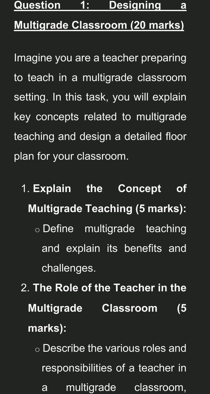 Question 1: Designing a Multigrade Classroom | StudyX