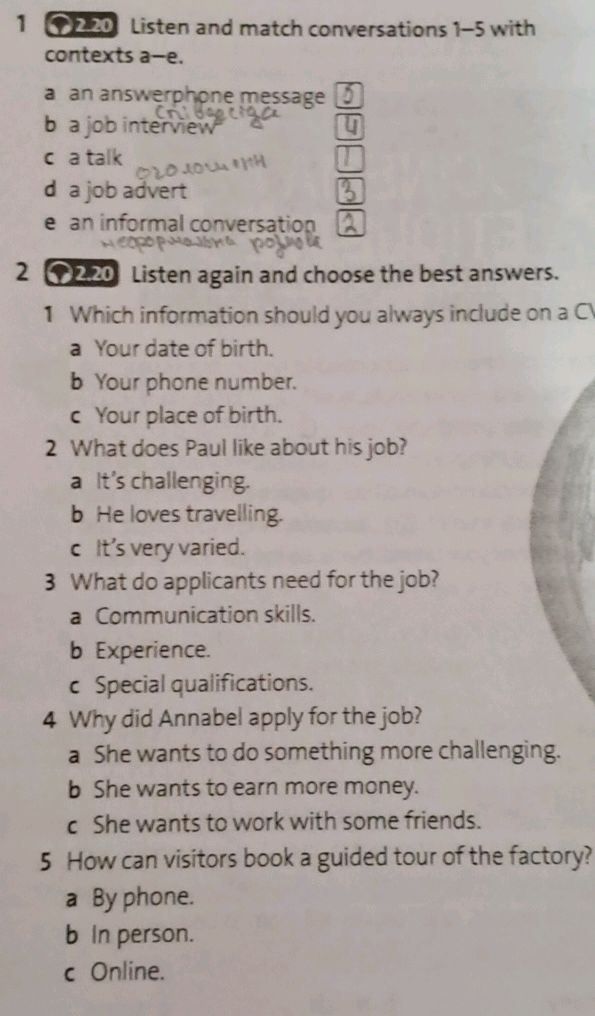 1 2.20 Listen and match conversations 1-5 | StudyX