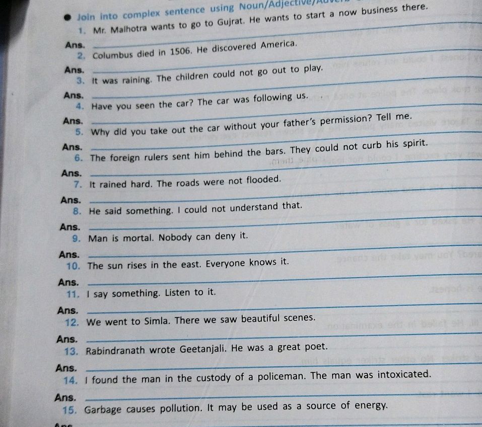 Join into complex sentence using | StudyX