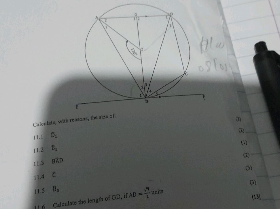 Calculate, with reasons, the size of: 11.1 | StudyX