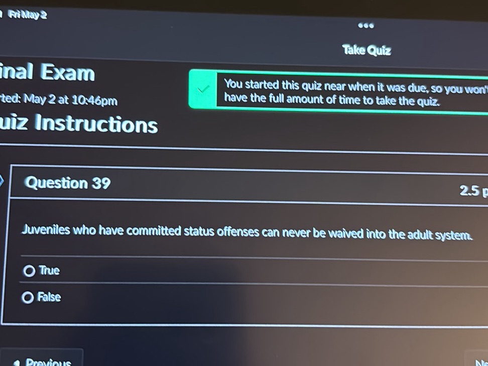 Juveniles who have committed status offenses | StudyX