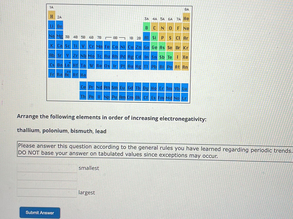Arrange the following elements in order of | StudyX