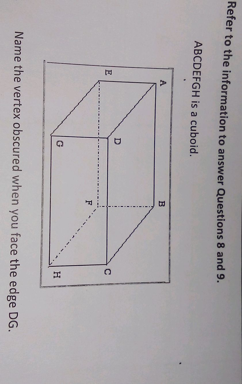 ABCDEFGH is a cuboid. Name the vertex | StudyX