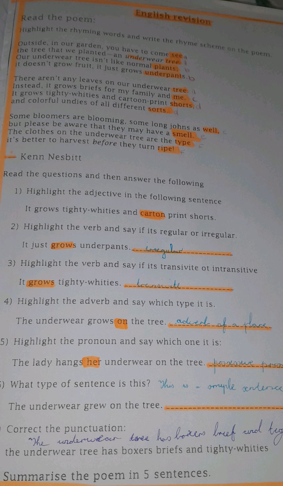 Read the poem: Highlight the rhyming words | StudyX