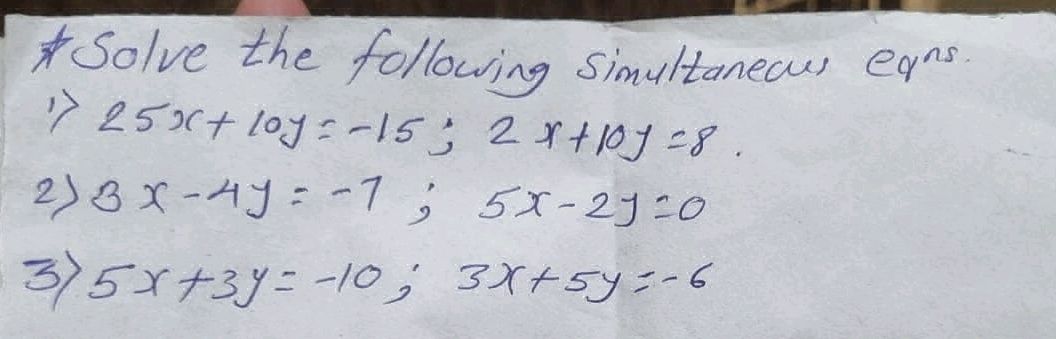 Solve the following simultaneous equations. | StudyX