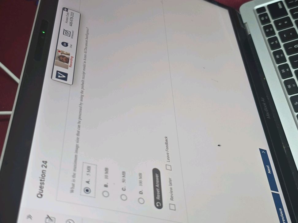 Question 24 What is the maximum image size | StudyX