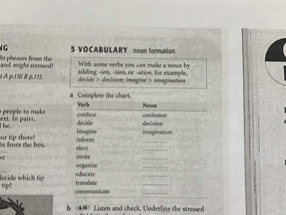 5 VOCABULARY noun formation With some verbs | StudyX