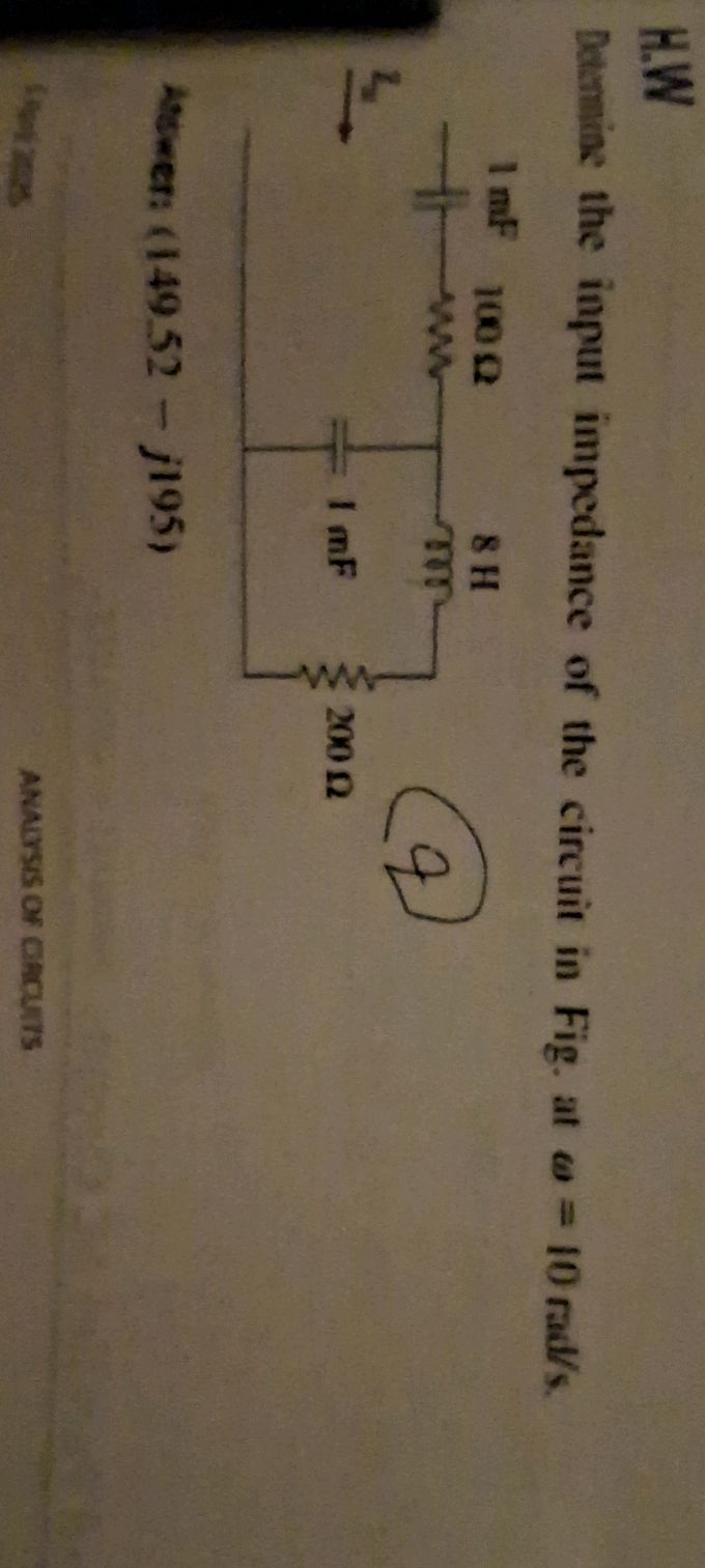 Determine the input impedance of the circuit | StudyX