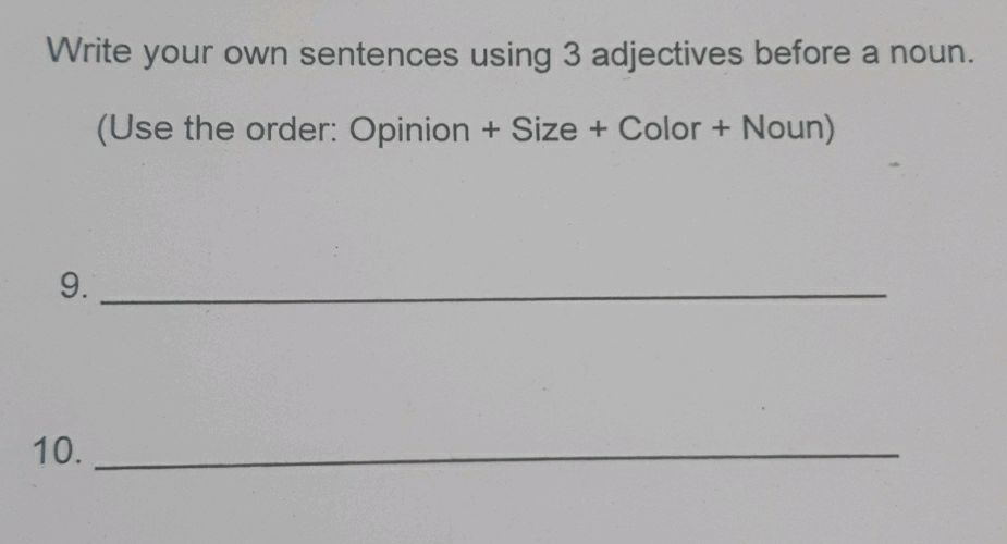 Write your own sentences using 3 adjectives | StudyX