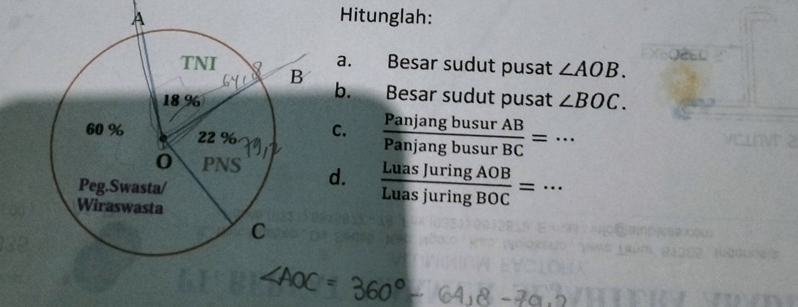 Hitunglah: a. Besar sudut pusat ∠AOB. b. | StudyX