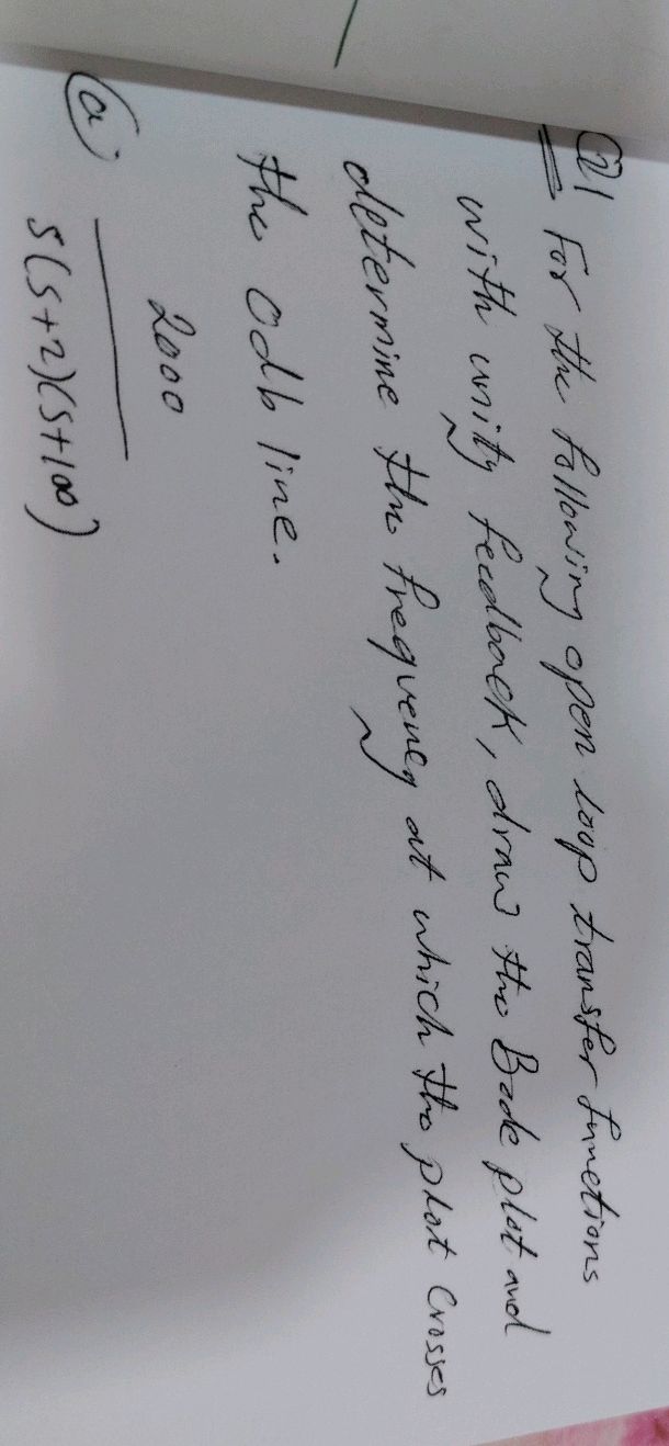 For the following open loop transfer | StudyX