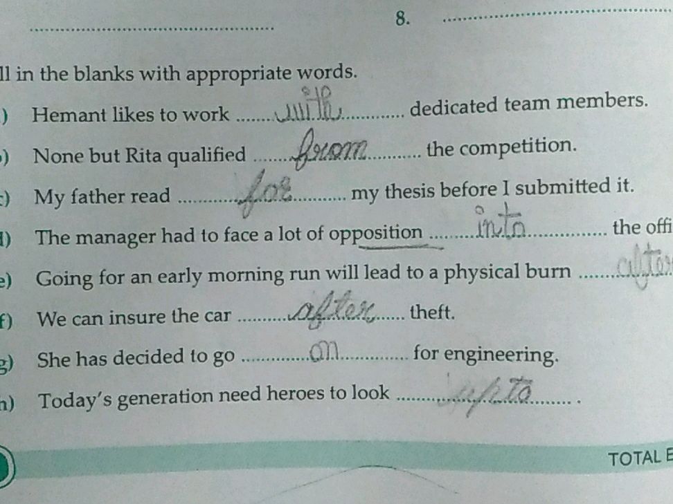 8. Fill in the blanks with appropriate | StudyX