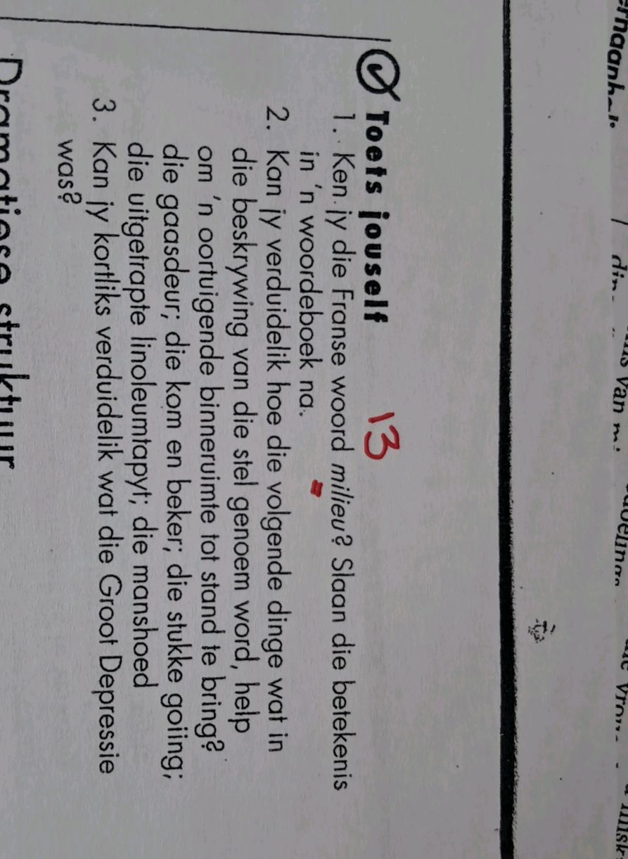 1. Ken jy die Franse woord milieu? Slaan die | StudyX