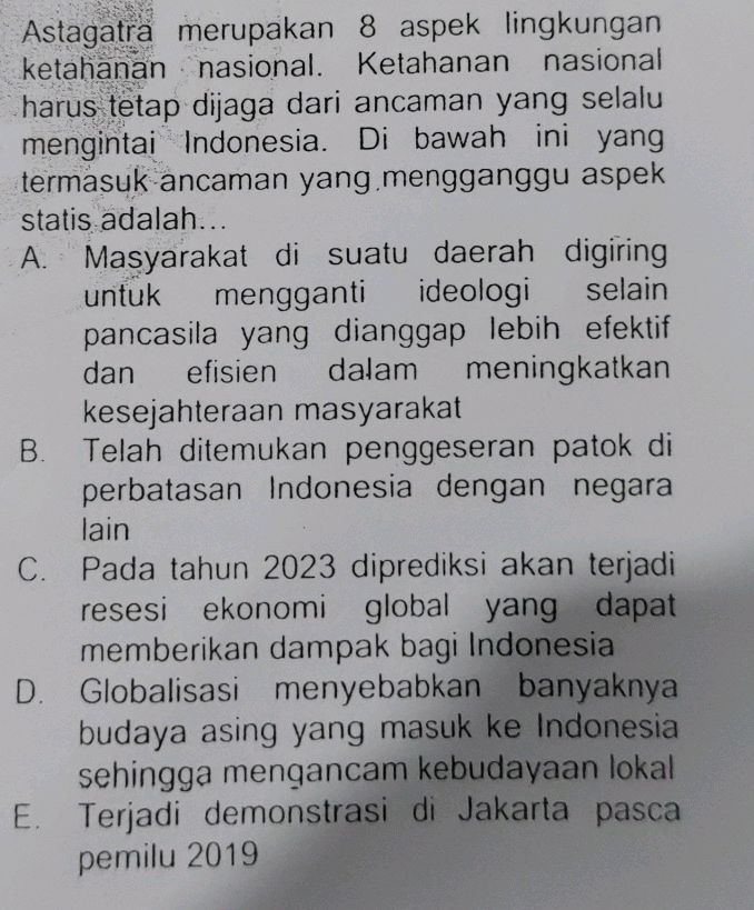 Astagatra merupakan 8 aspek lingkungan | StudyX