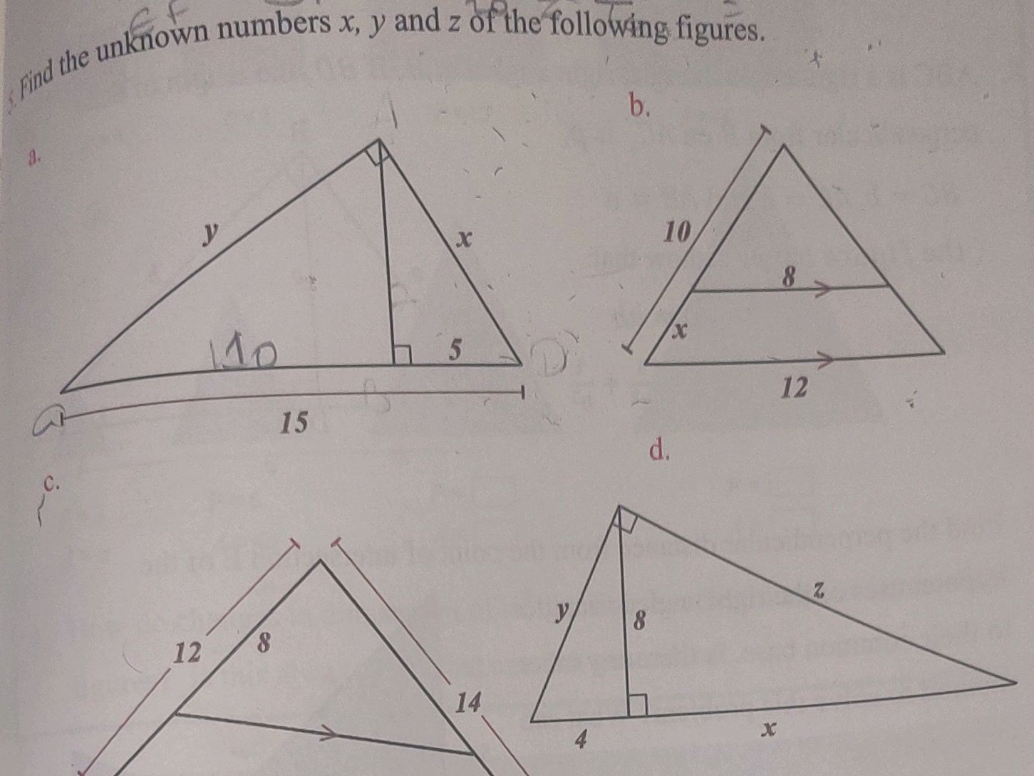 Find the unknown numbers x, y and z of the | StudyX