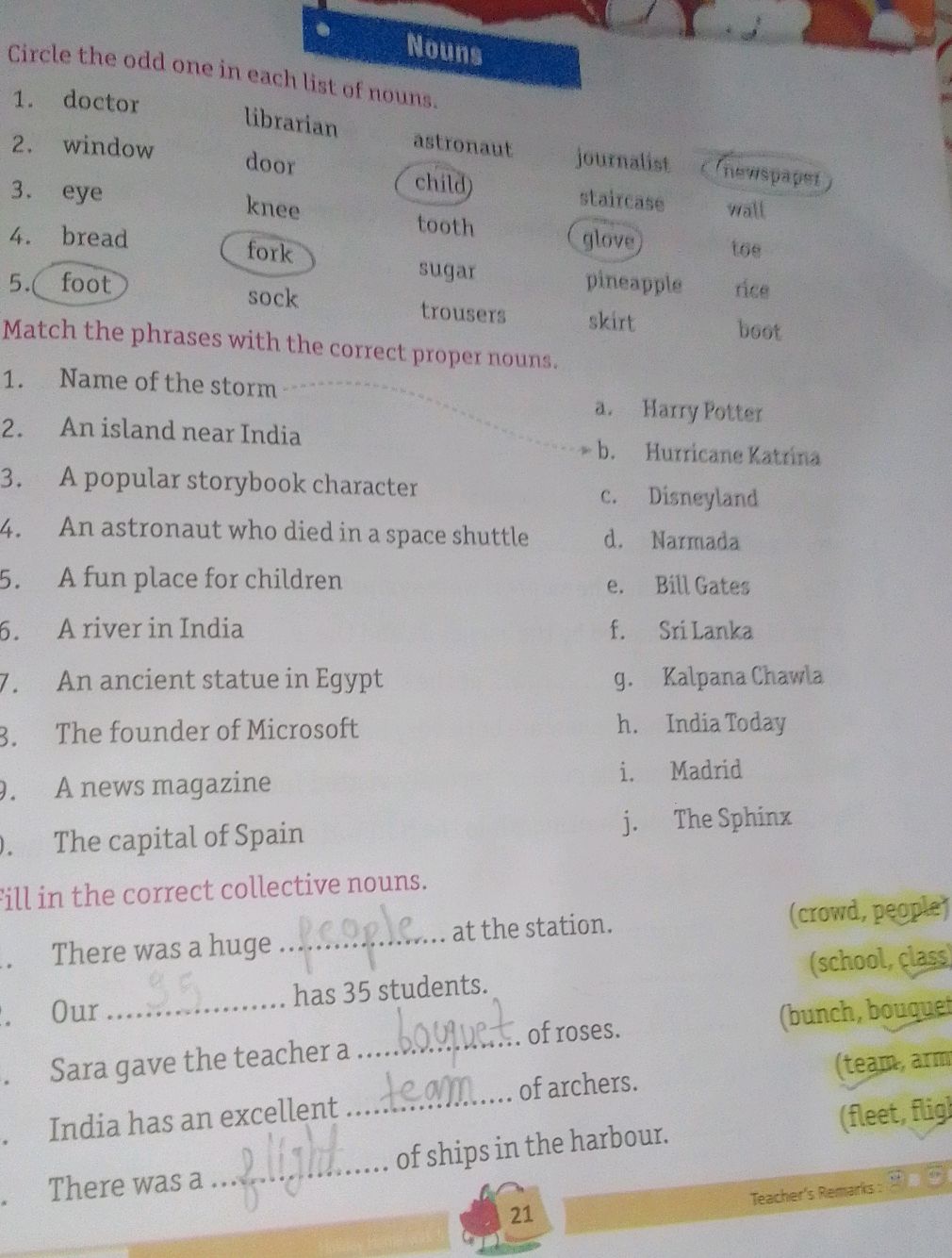 Circle the odd one in each list of nouns. 1. | StudyX