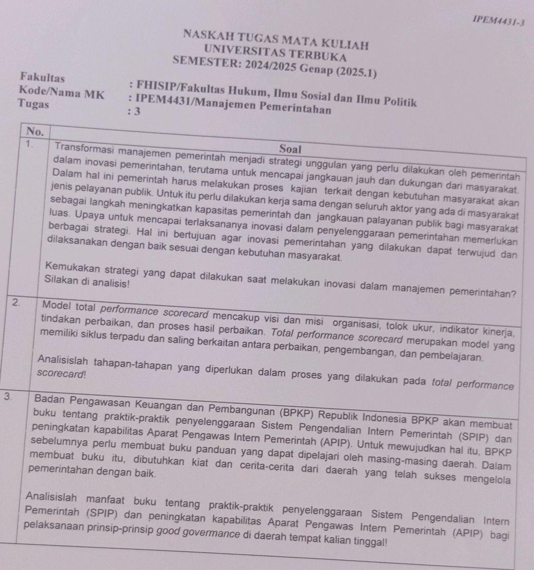 1. Transformasi manajemen pemerintah menjadi | StudyX