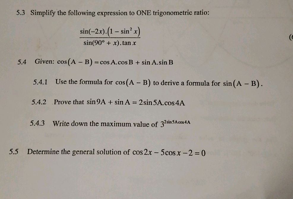 5.3 Simplify the following expression to ONE | StudyX