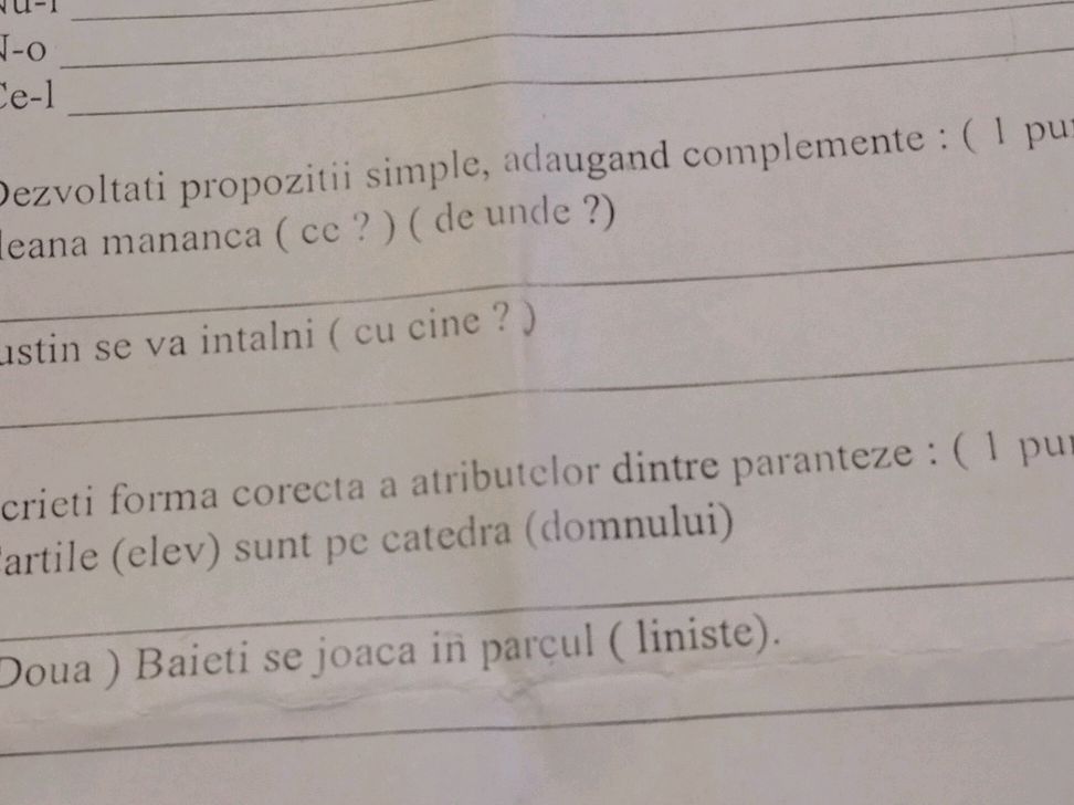 Dezvoltati propozitii simple, adaugand | StudyX