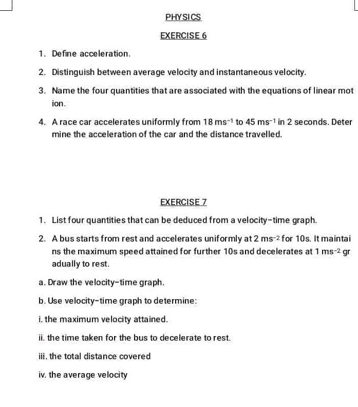 1. Define acceleration. 2. Distinguish | StudyX