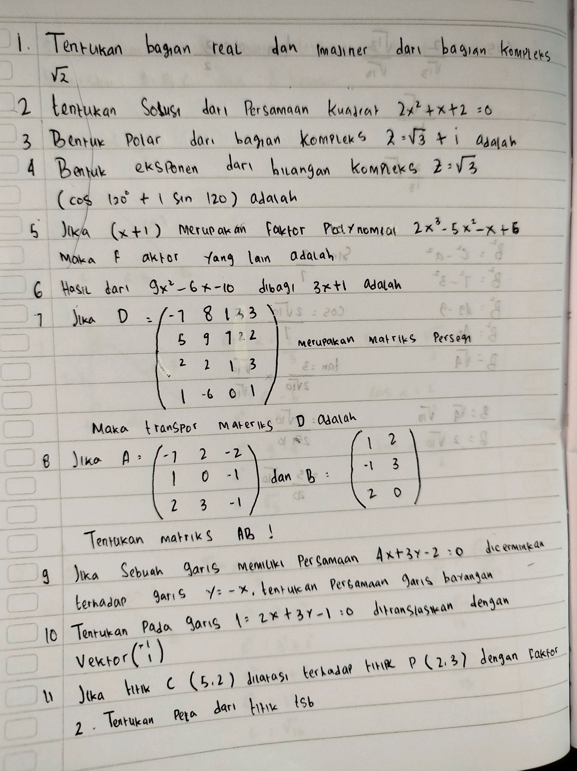 1. Tentukan bagian real dan imajiner dari | StudyX