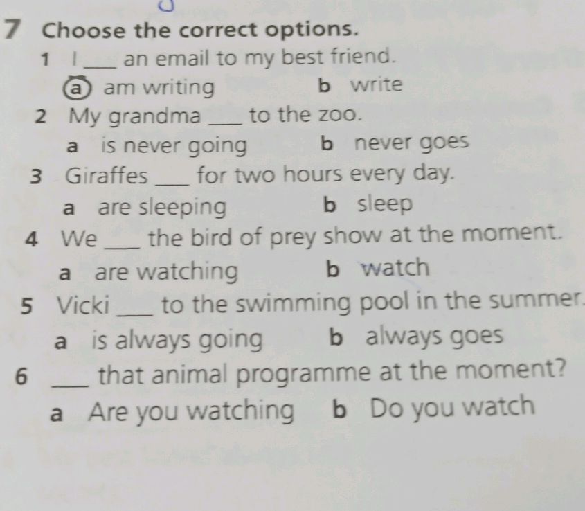 7 Choose the correct options. 1 I ____ an | StudyX