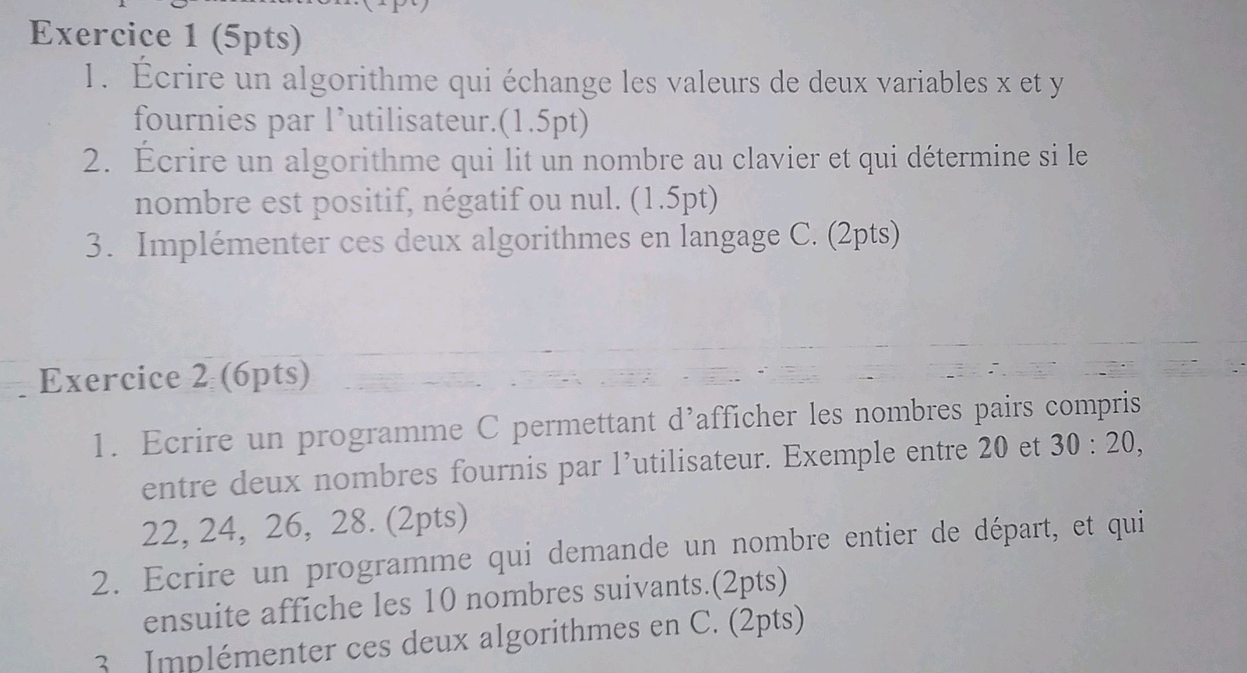 Exercice 1 (5pts) 1. Écrire un algorithme | StudyX