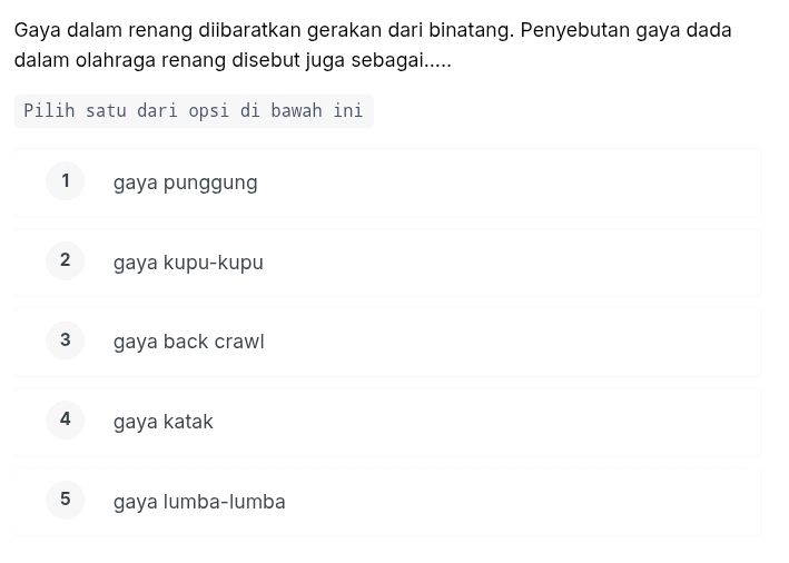 Gaya dalam renang diibaratkan gerakan dari | StudyX