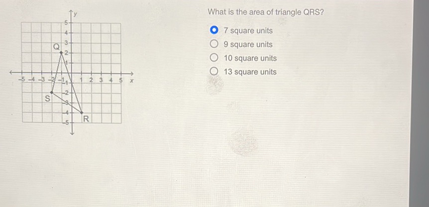 What is the area of triangle QRS? 7 square