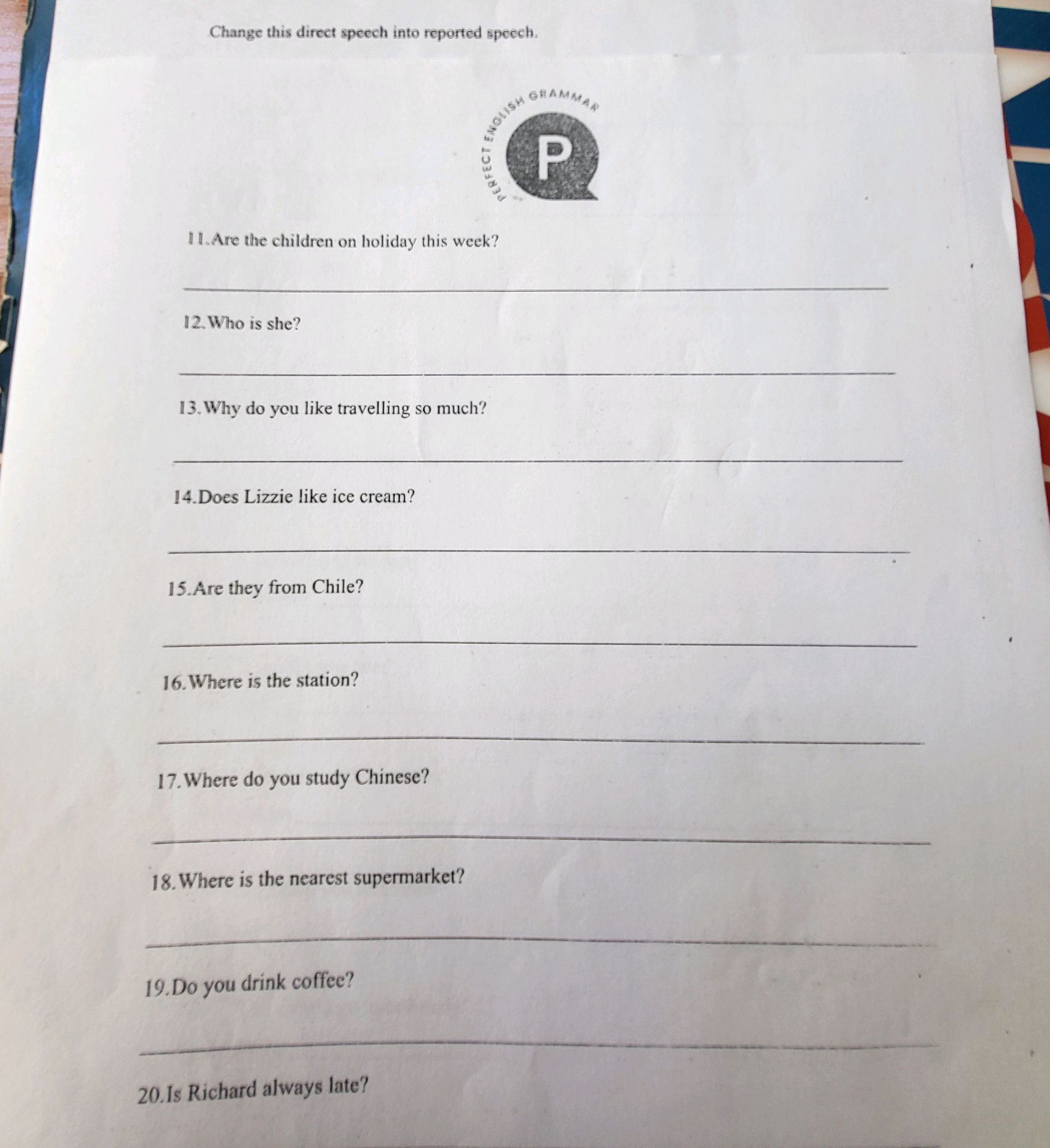 Change this direct speech into reported | StudyX