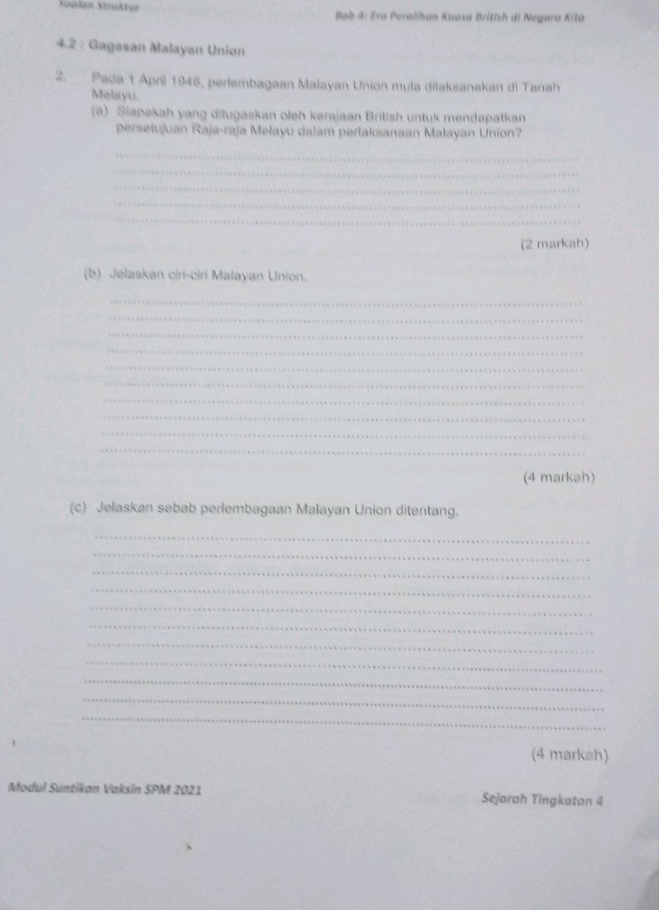 4.2 : Gagasan Malayan Union 2. Pada 1 April | StudyX