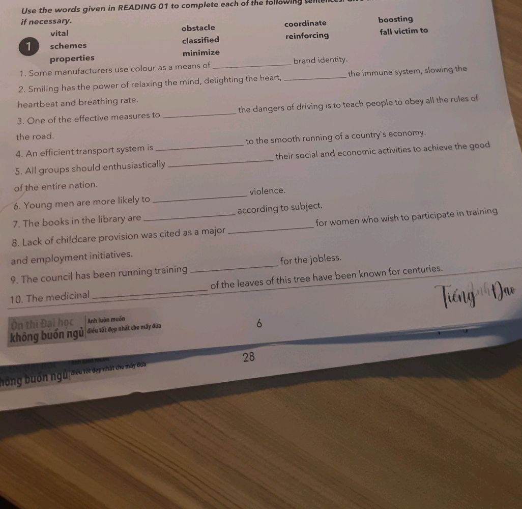 Use the words given in READING 01 to | StudyX