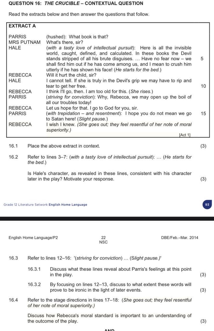 QUESTION 16: THE CRUCIBLE – CONTEXTUAL | StudyX