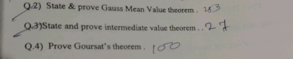 Q.2) State prove Gauss Mean Value theorem. | StudyX