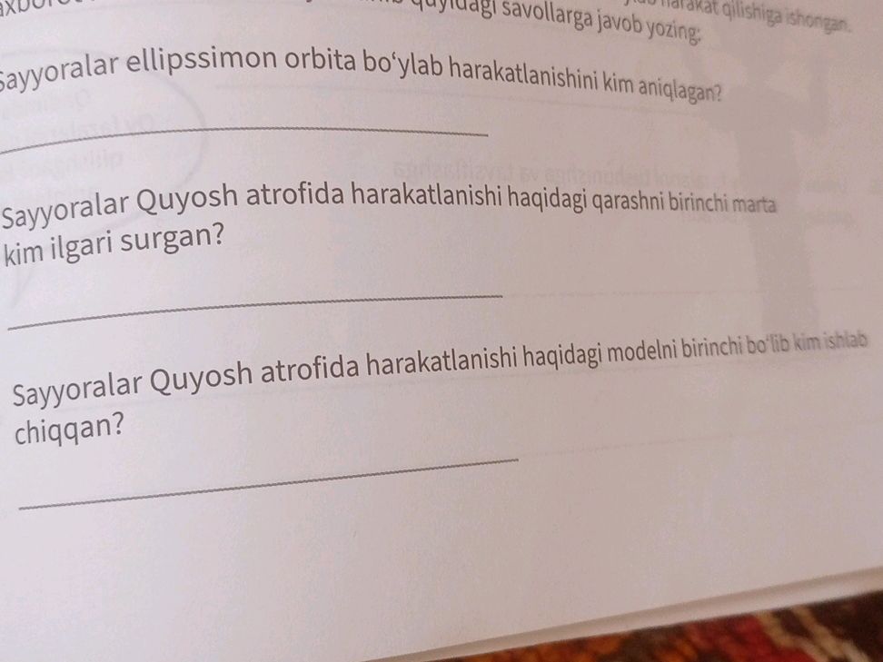 Sayyoralar ellipssimon orbita bo'ylab | StudyX