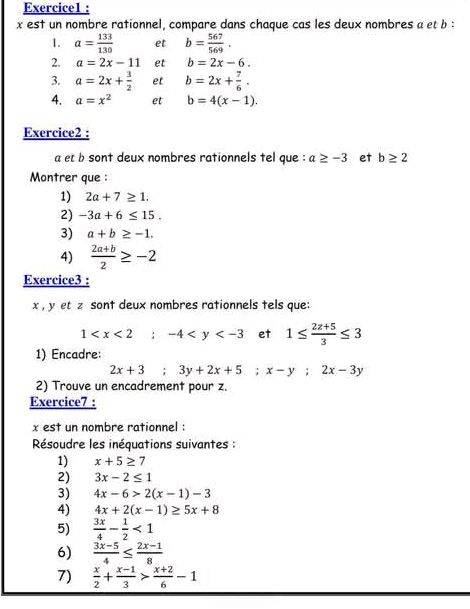 Exercice1: x est un nombre rationnel, | StudyX